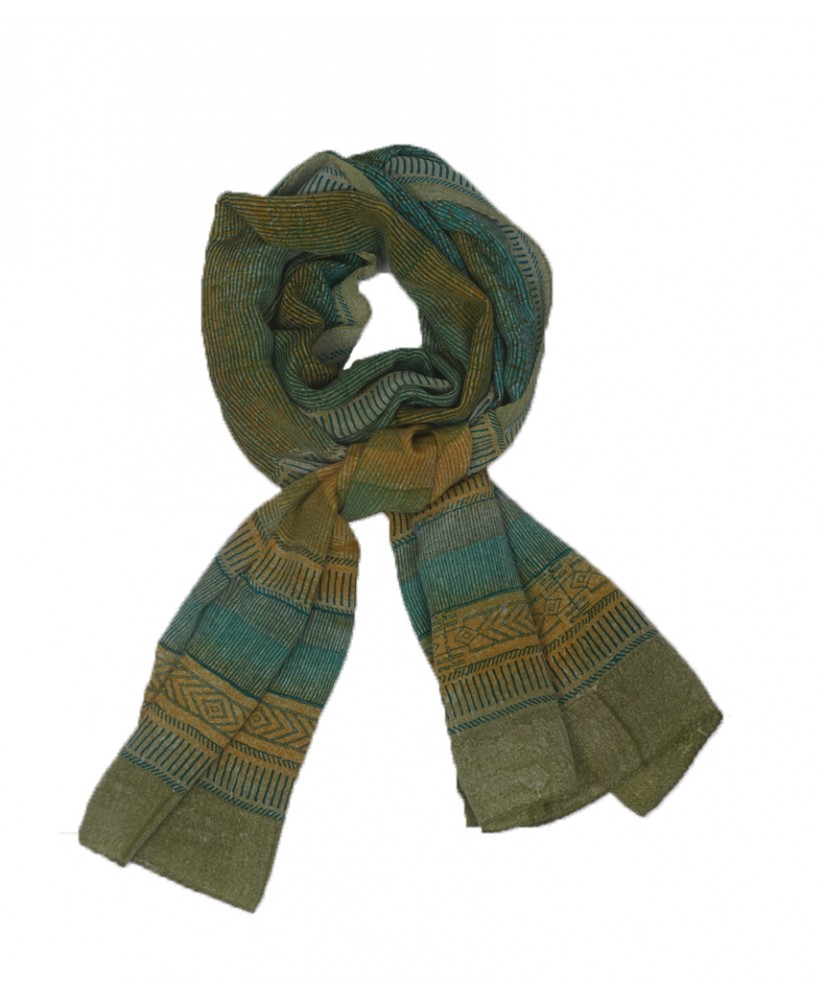 Green & Yellow Stripped Silk Scarf