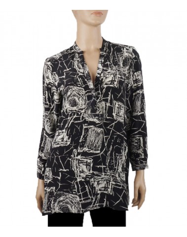 Black Abstract Long Silk Shirt
