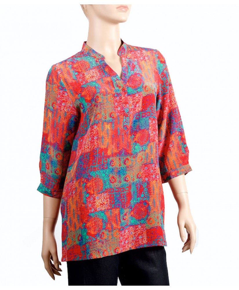 Red Indian Short Silk Shirt