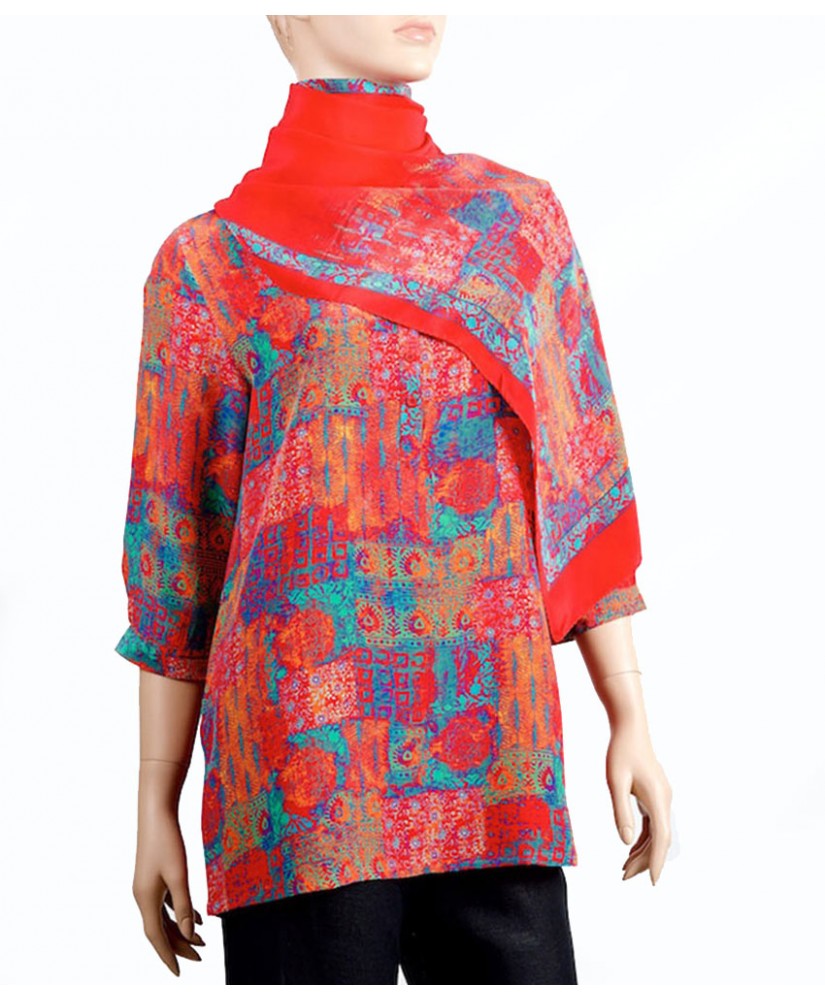 Red Indian Short Silk Shirt