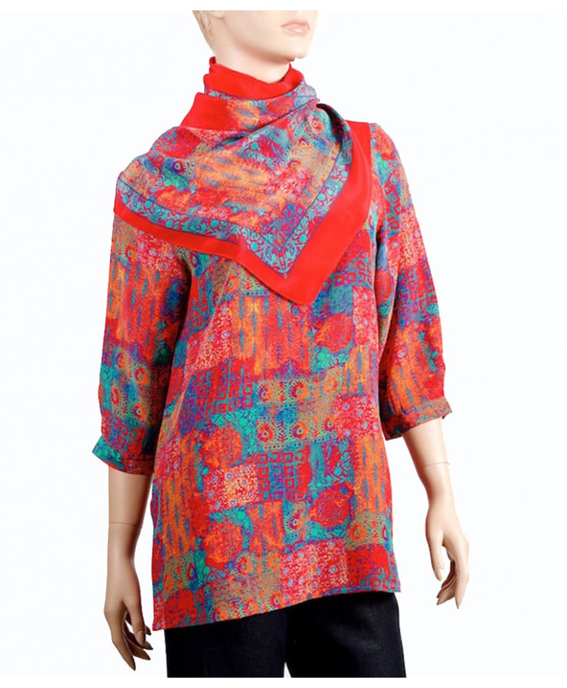 Red Indian Short Silk Shirt